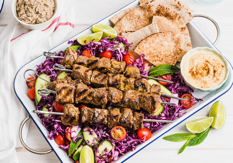 RED MEAT HUB - Moroccan Kebabs with Red Cabbage Slaw